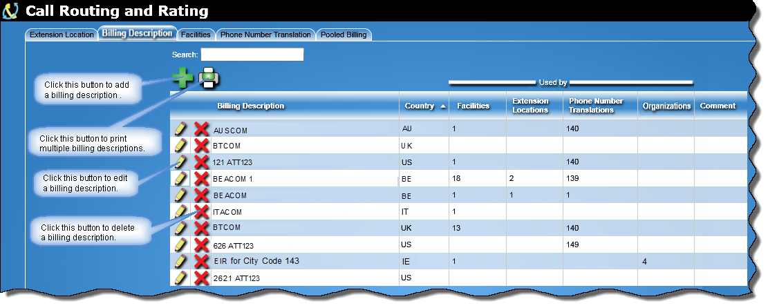 Billing Description Tab Overview