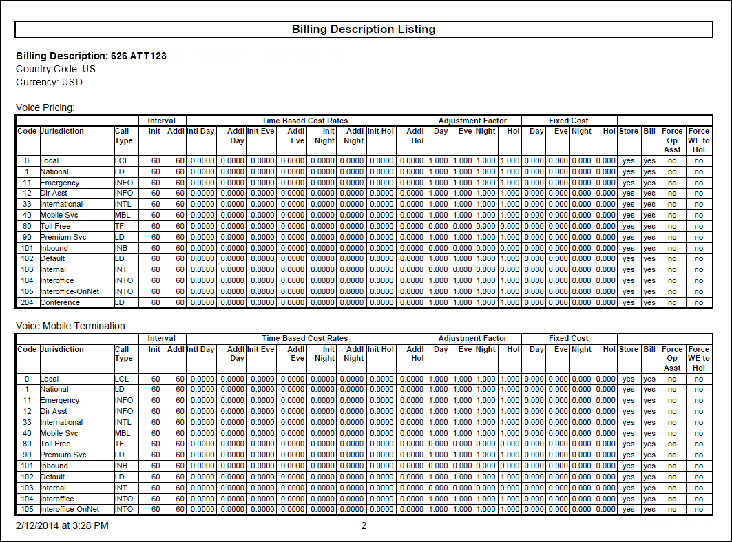 Print Billing Description