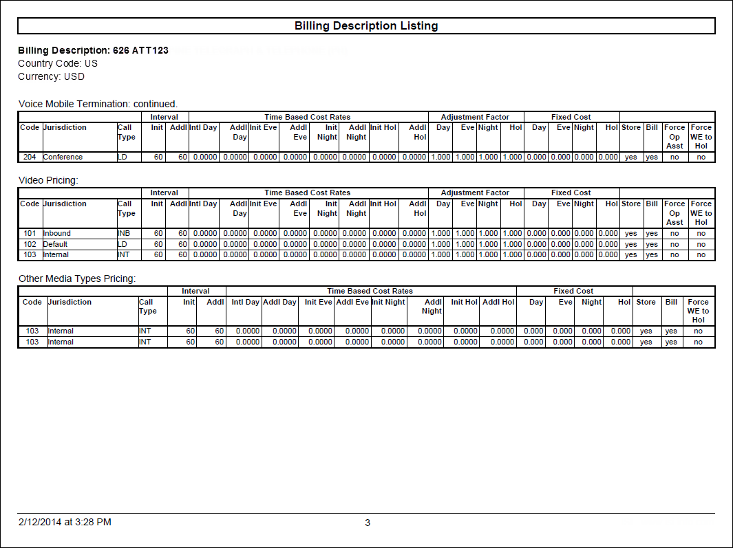 Print Billing Description
